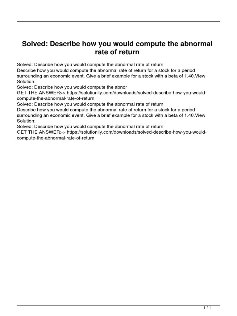 Solved Describe How You Would Compute The Abnormal Rate of Return | PDF