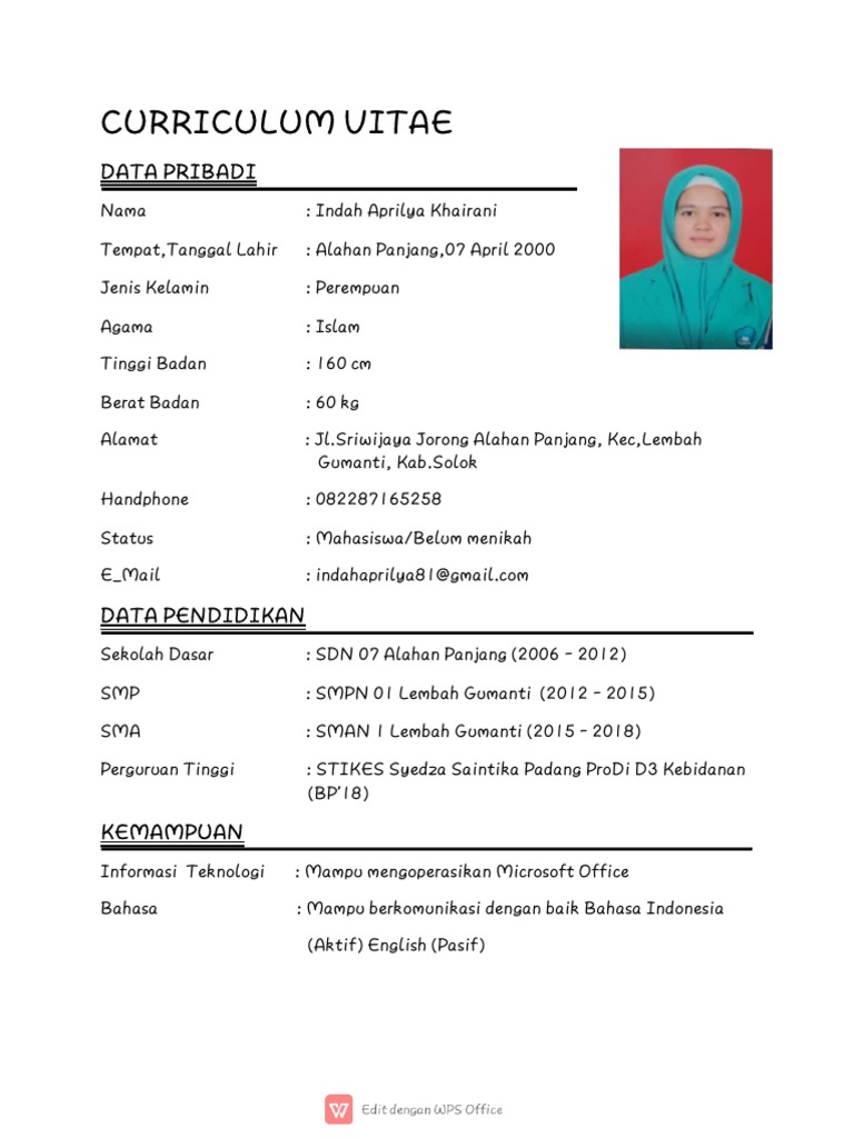 CV Indah (D.Komputer Bidan) - Compressed | PDF