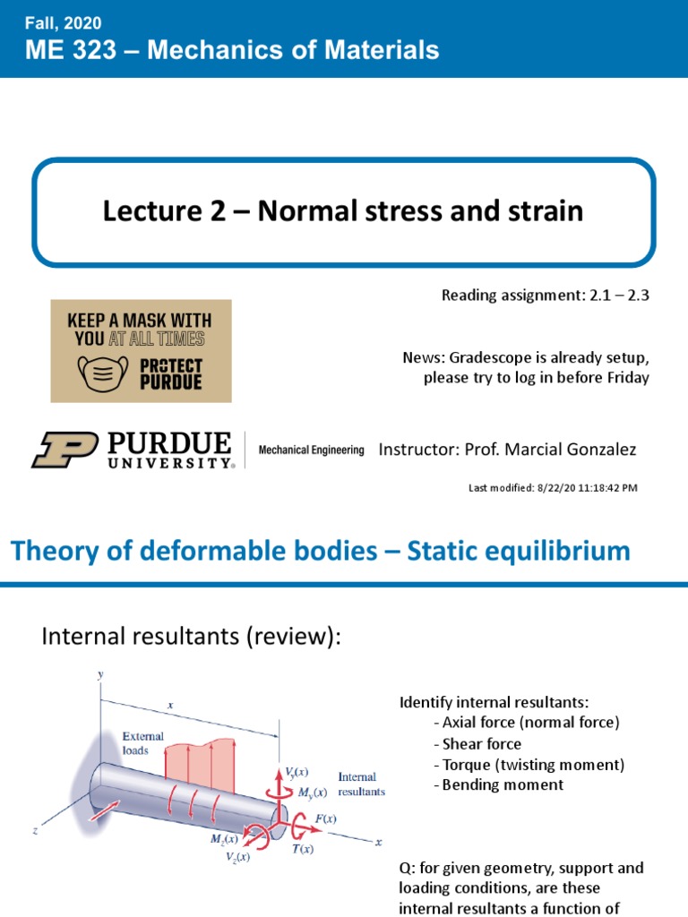 Lecture 2 - Normal Stress and Strain: ME 323 - Mechanics of Materials ...