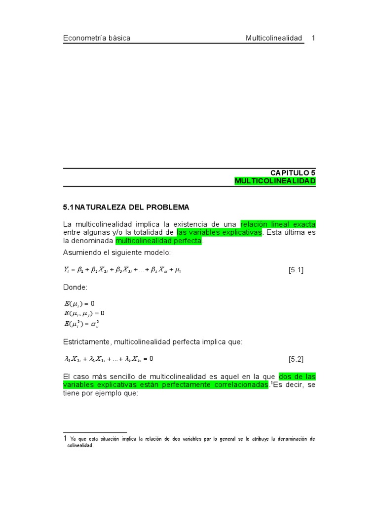 Capitulo 5 - Multicolinealidad - Diciembre 2016 | PDF | Multicolinealidad | Econometría