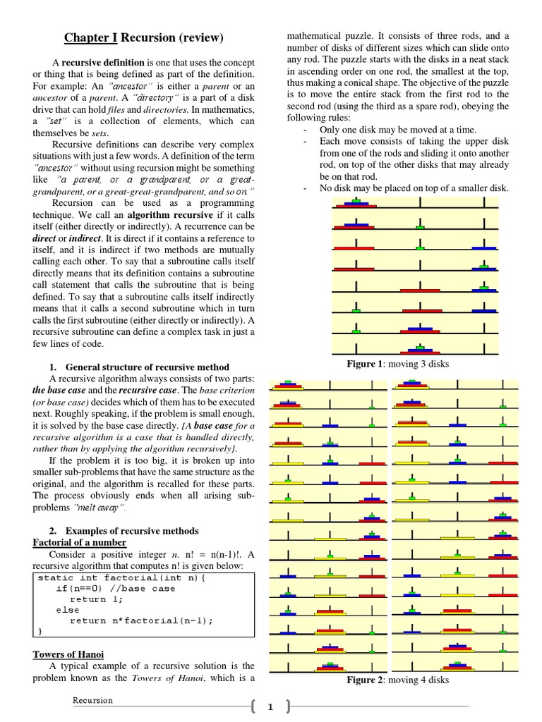Chapter I Recursion (Review) : Direct or Indirect. It Is Direct If It Contains A Reference To ...
