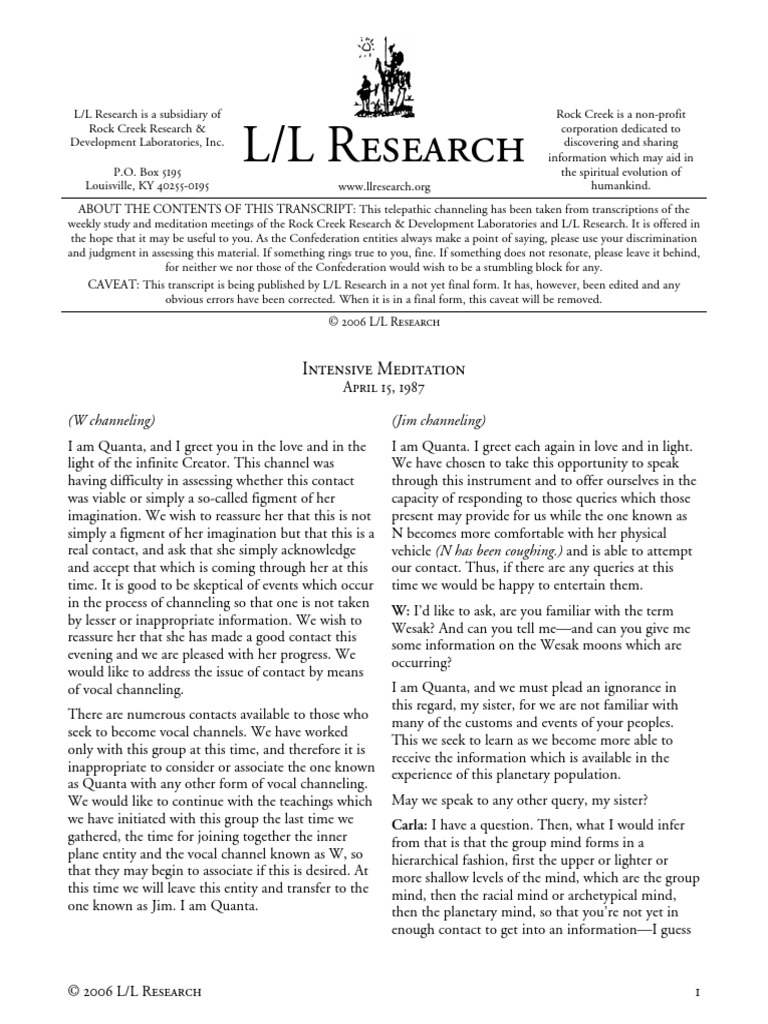 Social Memory Complex 1987 - 0415 | PDF | Meditation | Mind