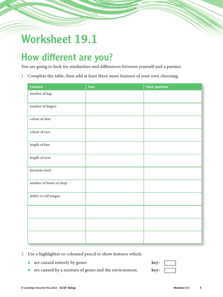 Worksheet 19.1: How Different Are You? | PDF