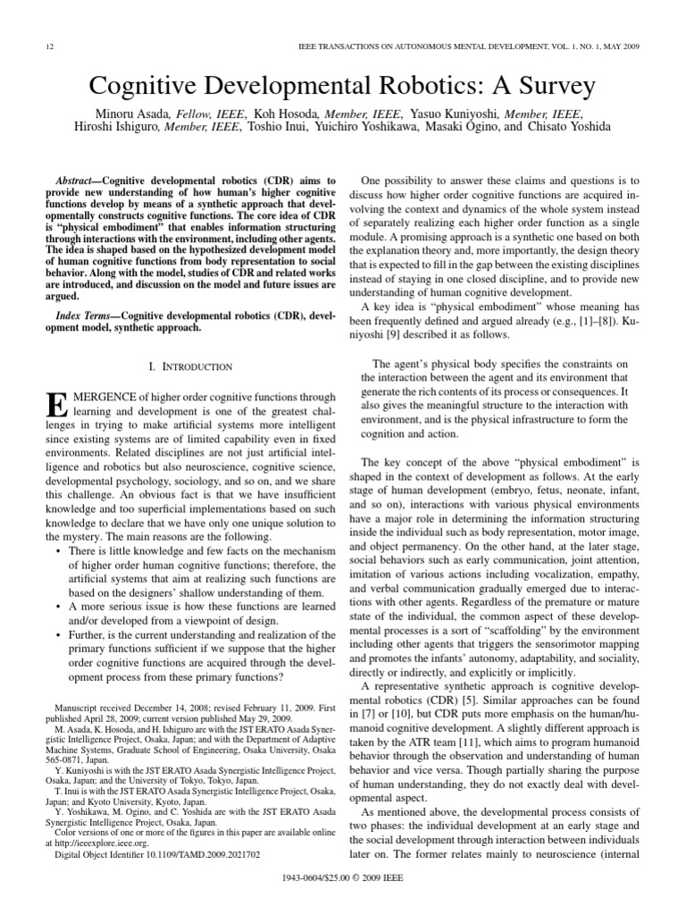 Cognitive Developmental Robotics A Survey-nW1 | PDF | Cerebral Cortex | Cognitive Science
