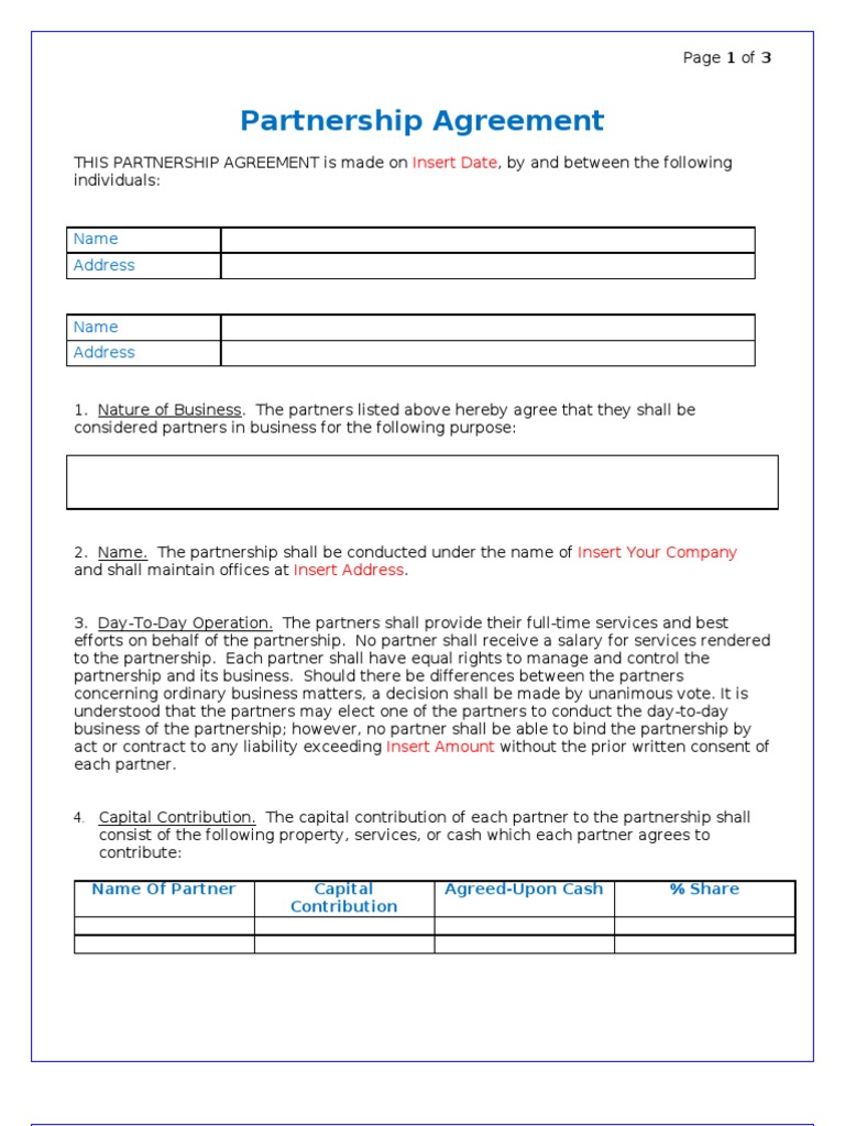 Partnership Agreement | PDF | Partnership | Legal Concepts