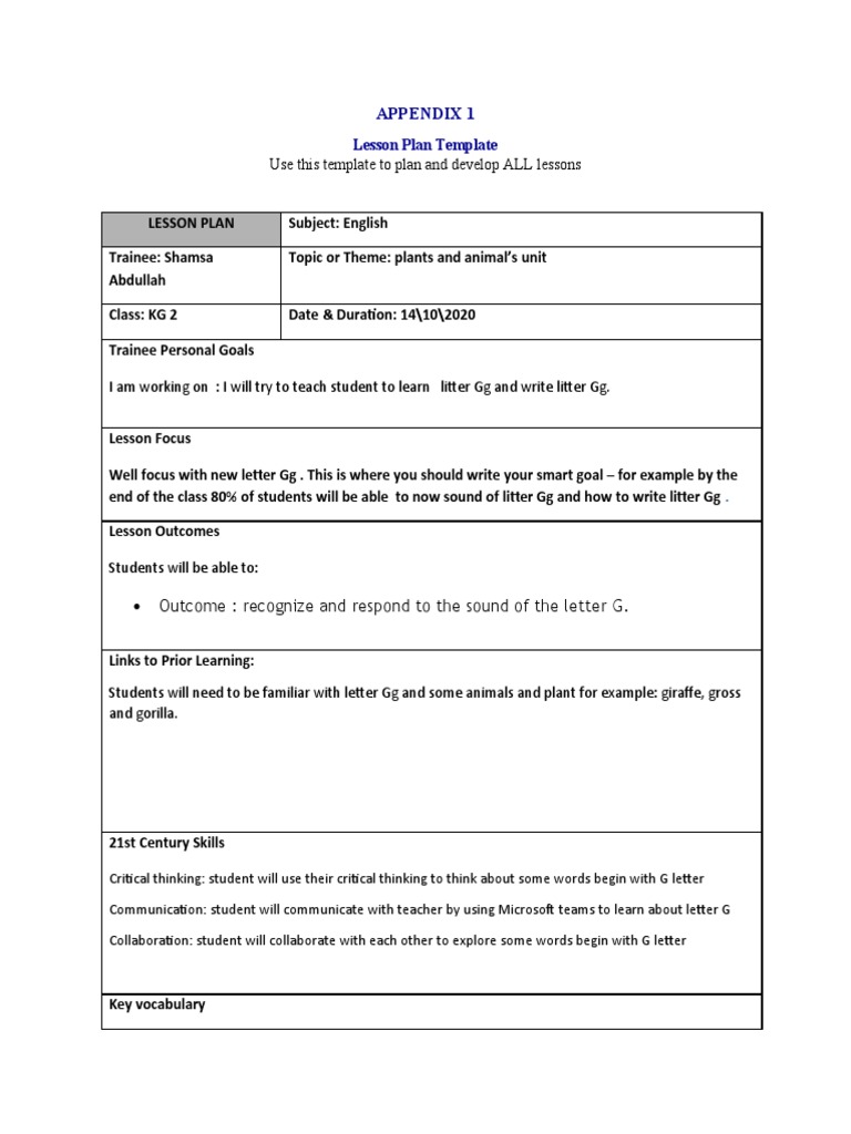 Appendix 1: Lesson Plan Template | PDF | Lesson Plan | Teaching