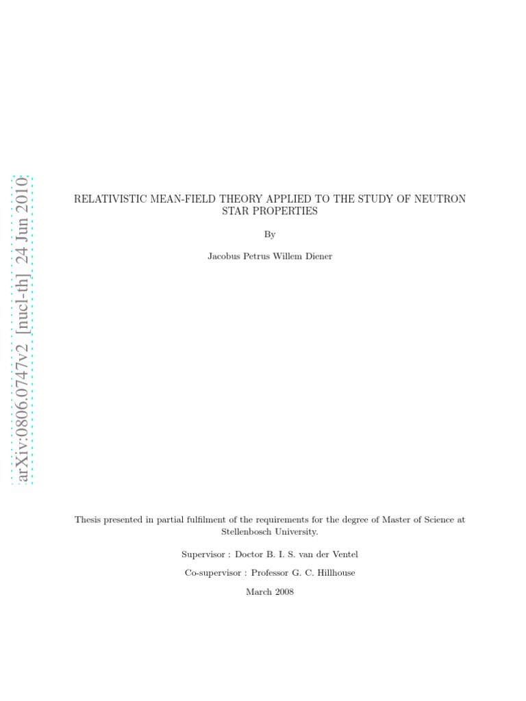 Quantum Hadrodynamics and Dense Matter Thesis | PDF | General ...