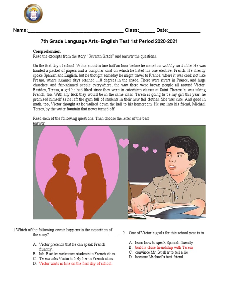7th Grade Language Arts 1st Period Exam 2020-2021 PDF | PDF | Frost ...