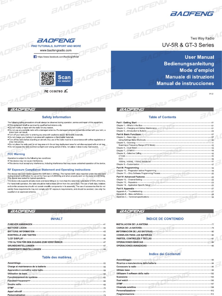 Baofeng UV-5R & GT-3 Series User Manual | PDF