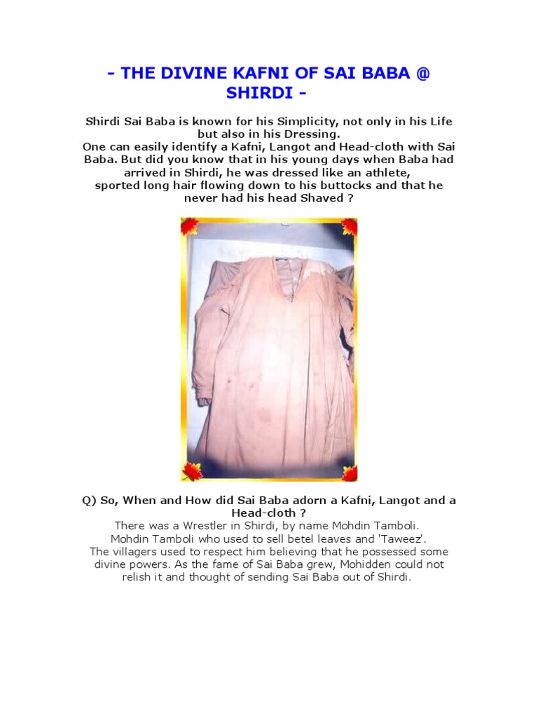 The Divine Kafni of Sai Baba at Shirdi | PDF | Clothing | Softlines ...