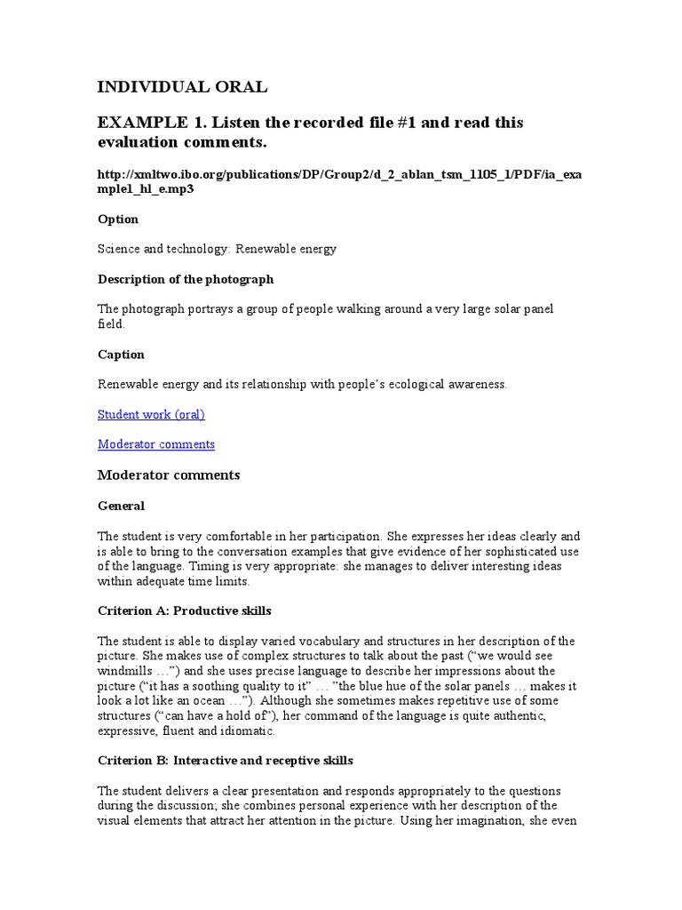 Individual Oral EXAMPLE 1. Listen The Recorded File #1 and Read This ...