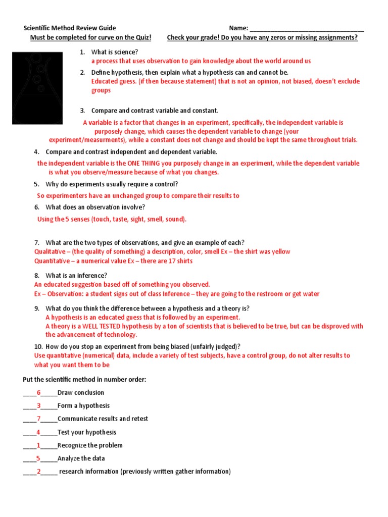 Scientific Method Review Guide Answer Key | PDF | Scientific Method ...