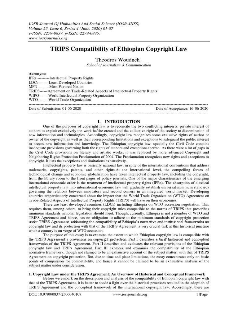 TRIPS Compatibility of Ethiopian Copyright Law PDF | PDF | Trips ...