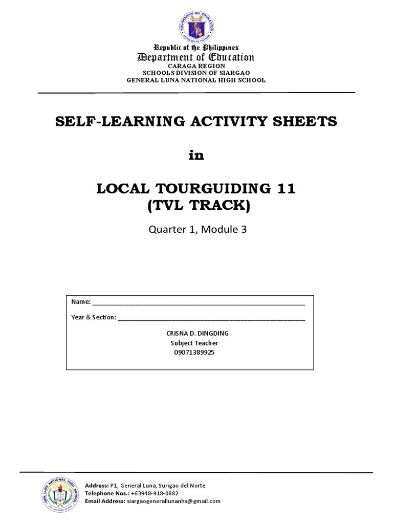Self-Learning Activity Sheets in Local Tourguiding 11 (TVL Track) | PDF ...