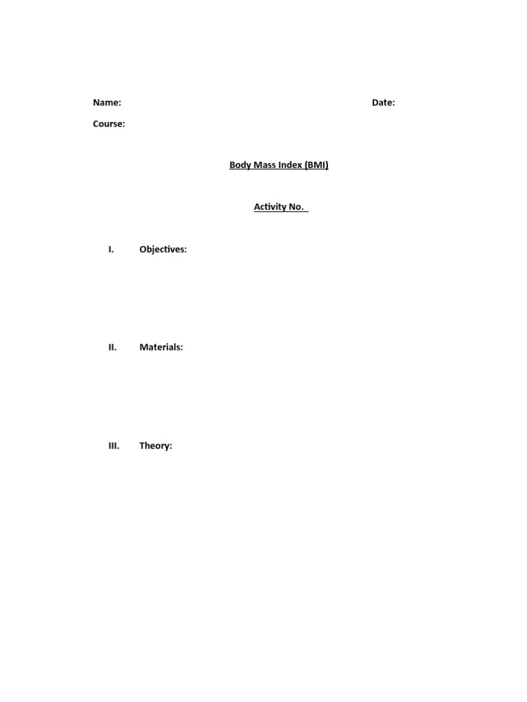BMI Calculation Lab Report Template | PDF