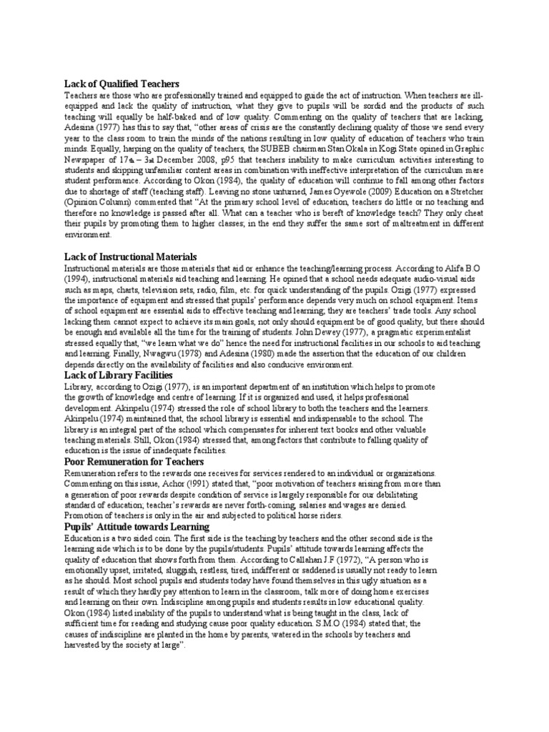 Lack of Qualified Teachers: TH RD | Download Free PDF | Teachers | Learning