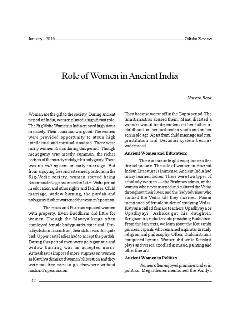 Role of Women in Ancient India: January - 2016 Odisha Review | PDF ...