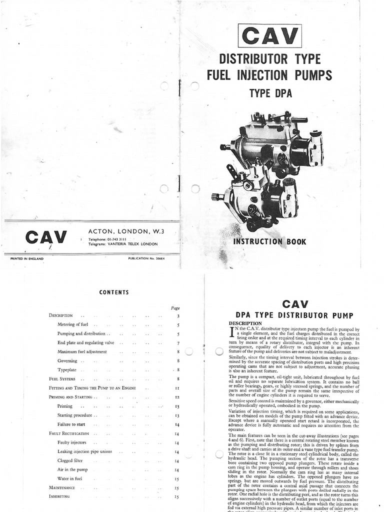 Lucas CAV DPA Injection Pump Instruction Book | PDF | Pump | Valve