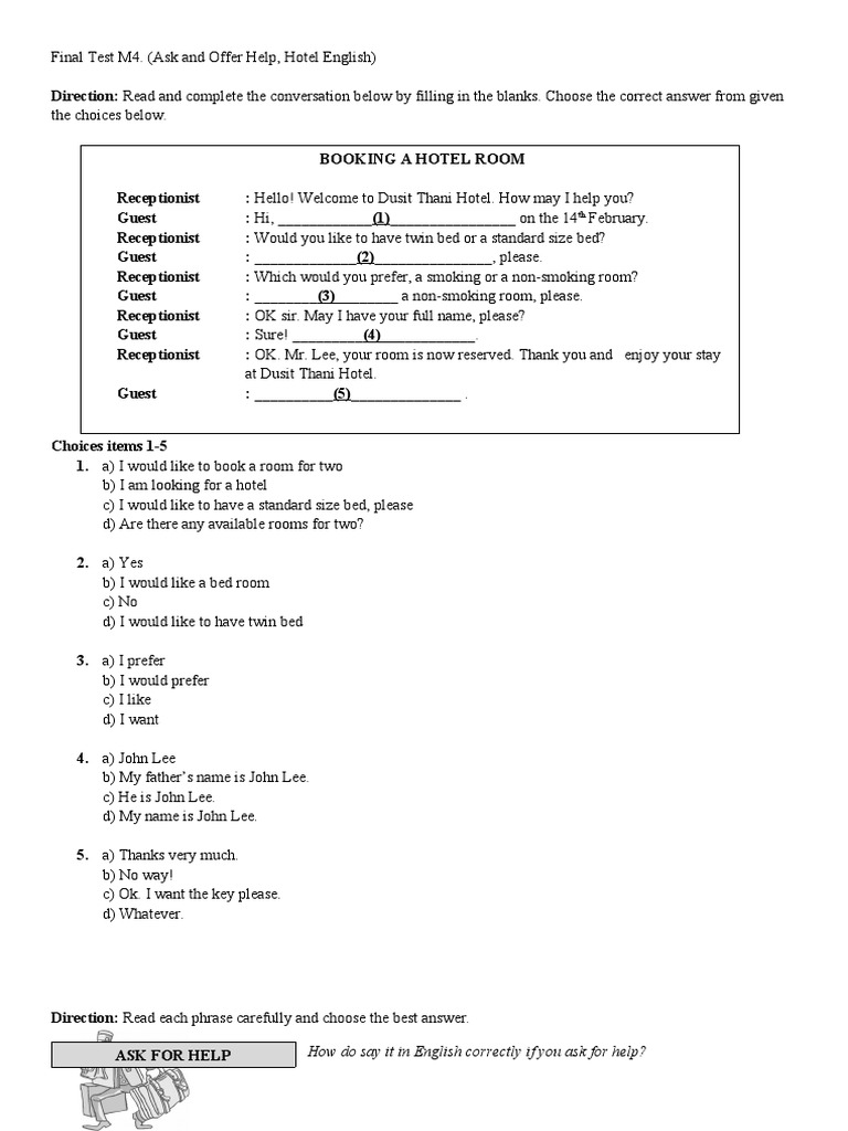 Final Test M4 Ask and Offer Help and Hotel English | PDF | Career ...