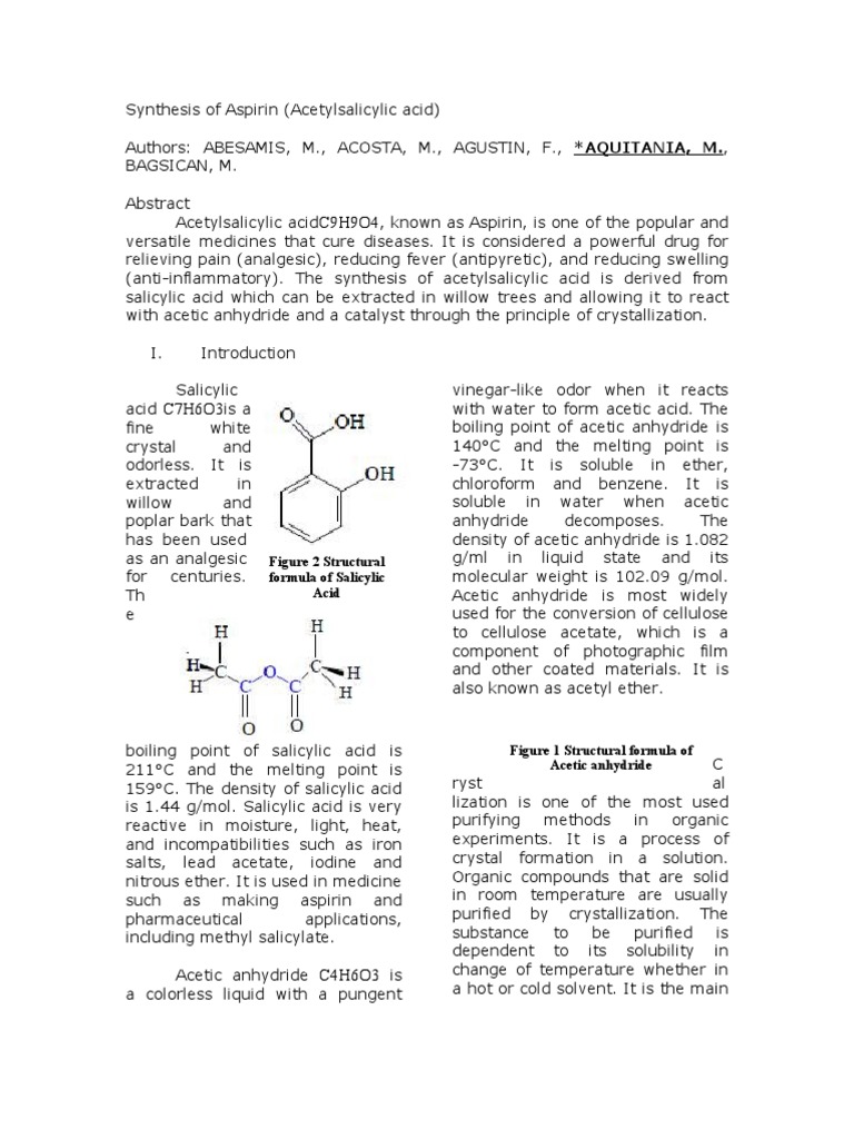 Synthesis of Aspirin | PDF | Aspirin | Ester