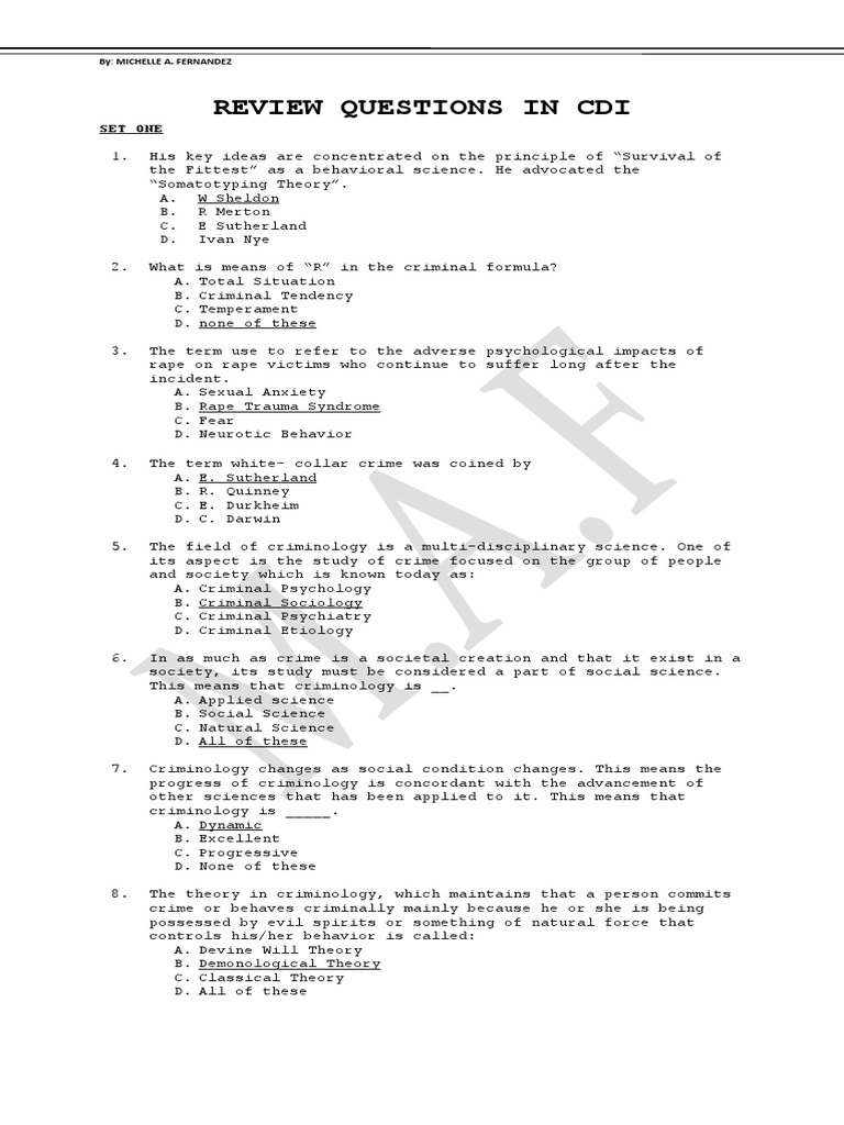 Review Questions in Cdi | PDF | Criminology | Crime & Violence
