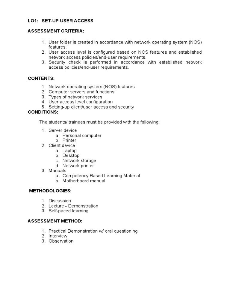 Lo1: Set-Up User Access Assessment Criteria | PDF | Personal Computers ...
