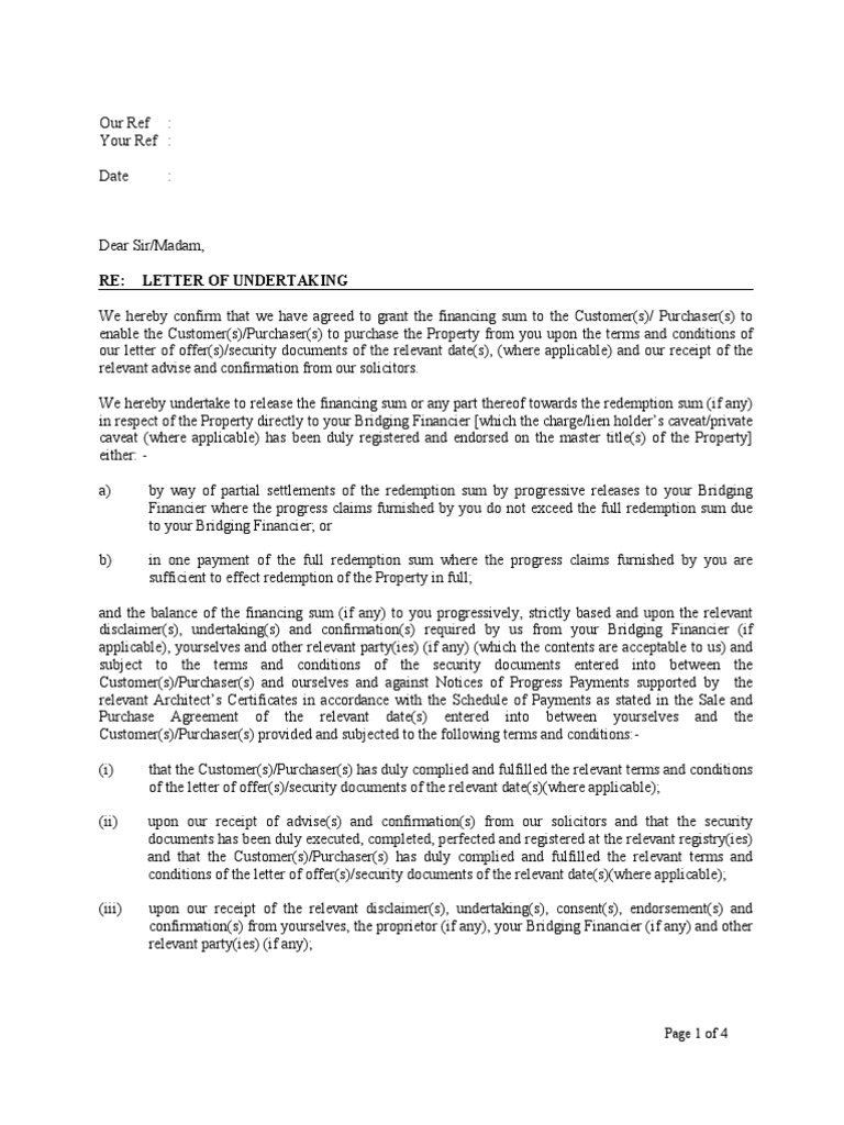 Letter of Undertaking To Developer (CIMB Islamic) | PDF | Contractual ...