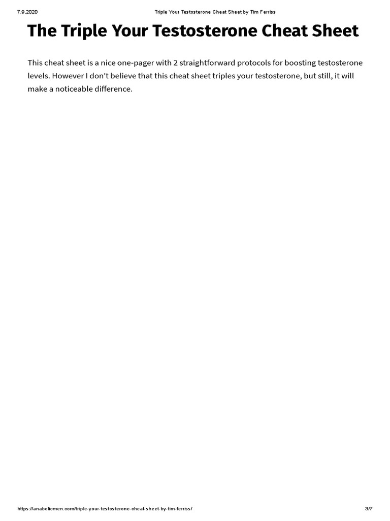 Triple Your Testosterone Cheat Sheet by Tim Ferriss | PDF