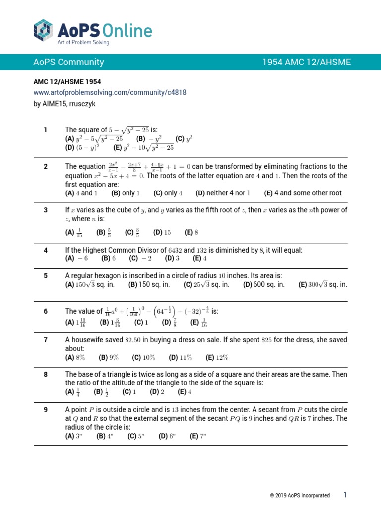 Ahsme 1954 PDF | PDF | Triangle Geometry | Elementary Mathematics