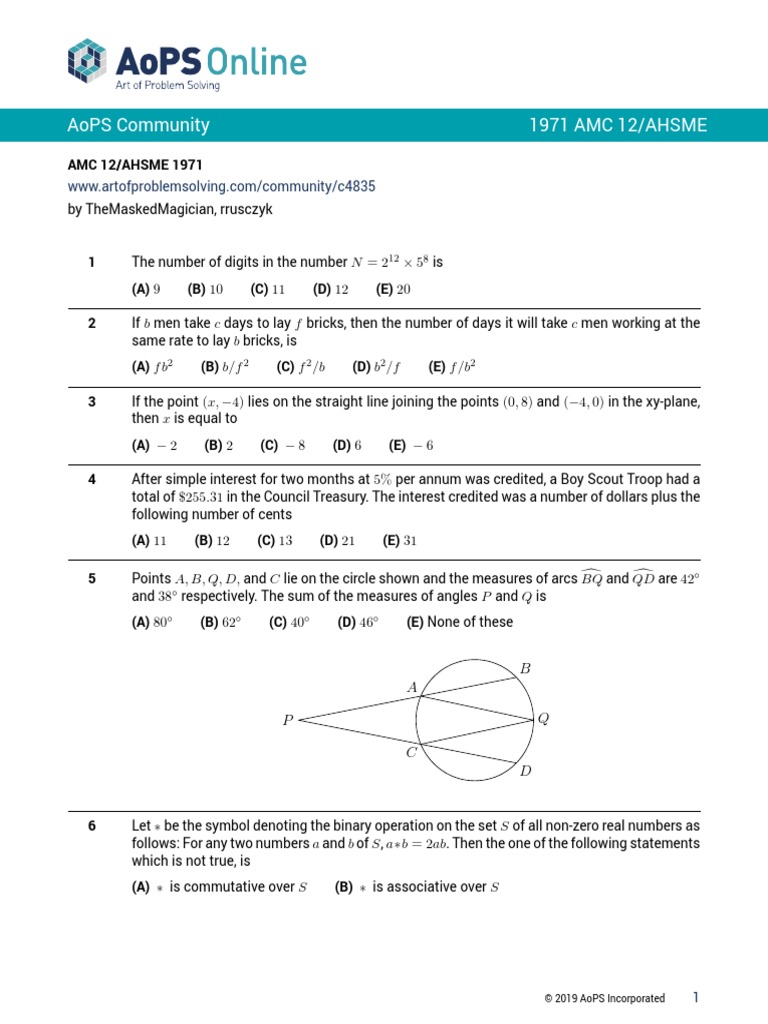 Aops Community 1971 Amc 12/ahsme | PDF | Area | Belt (Mechanical)