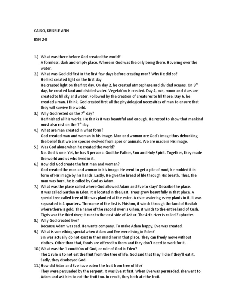 Genesis 1-3 Questions and Answer | PDF | Adam And Eve | Adam