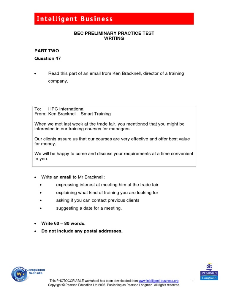 BEC Prelim Writing Part Two PDF | PDF