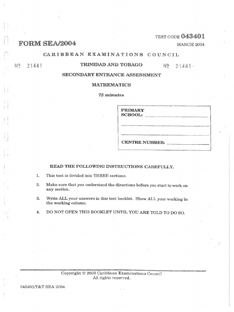 SEA Past Paper 2004 | PDF