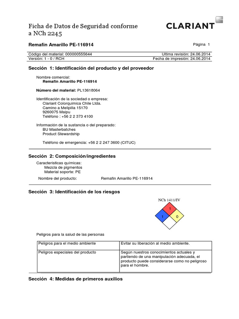 Ficha de Seguridad Remafin Amarillo PE-116914 | PDF | Residuos ...