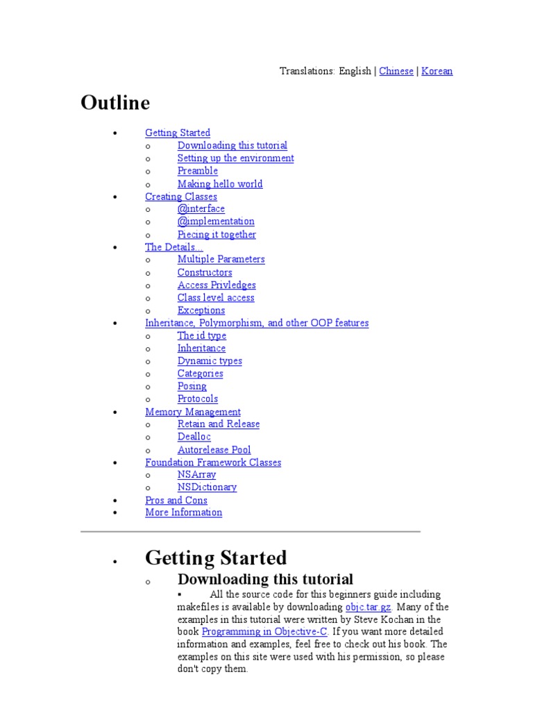 Outline: Downloading This Tutorial | PDF | Objective C | Class (Computer Programming)