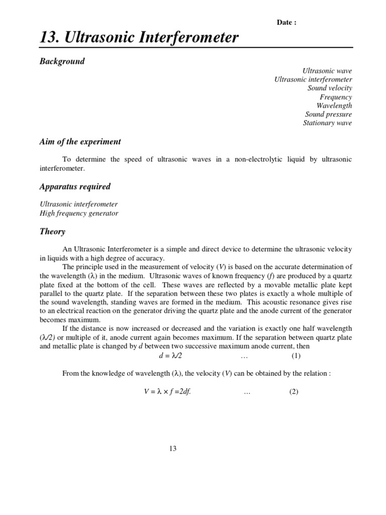 Ultrasonic Interferometer: Background | PDF | Wavelength | Ultrasound