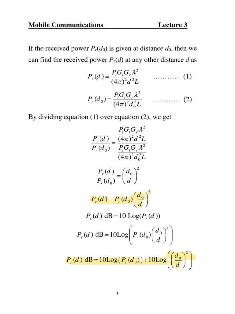 Mobile Communications Lecture 3 | PDF | Quantity | Physical Quantities