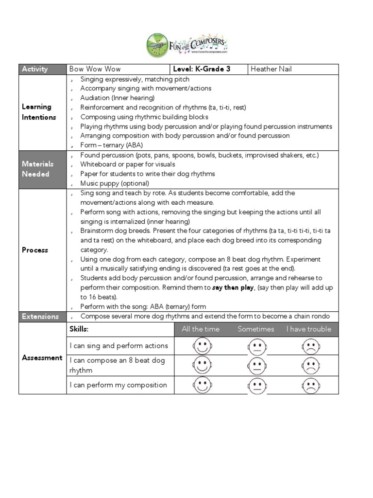Bow Wow Wow Lesson Plan | PDF