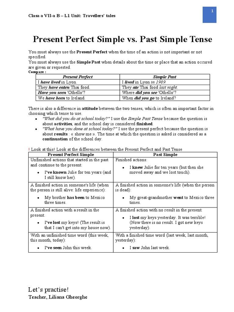 Present Perfect Simple Vs Past Simple | PDF | Grammatical Tense ...