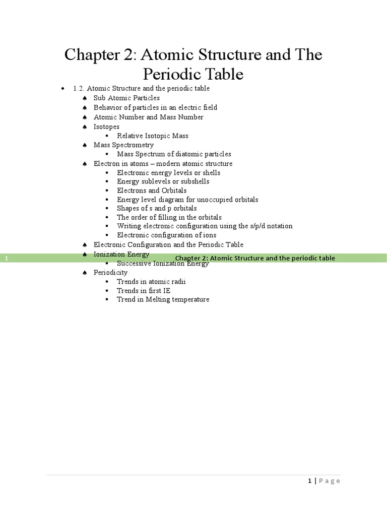 Chapter 2: Atomic Structure and The Periodic Table | PDF