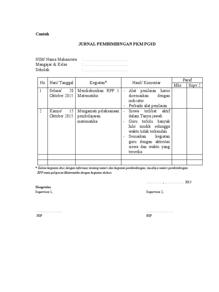 Jurnal Supervisor 2 PKM PGSD | PDF