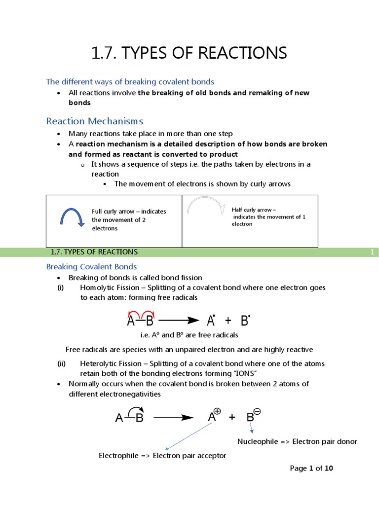 1.7. Types of Reactions | PDF | Chemical Reactions | Chemical Bond