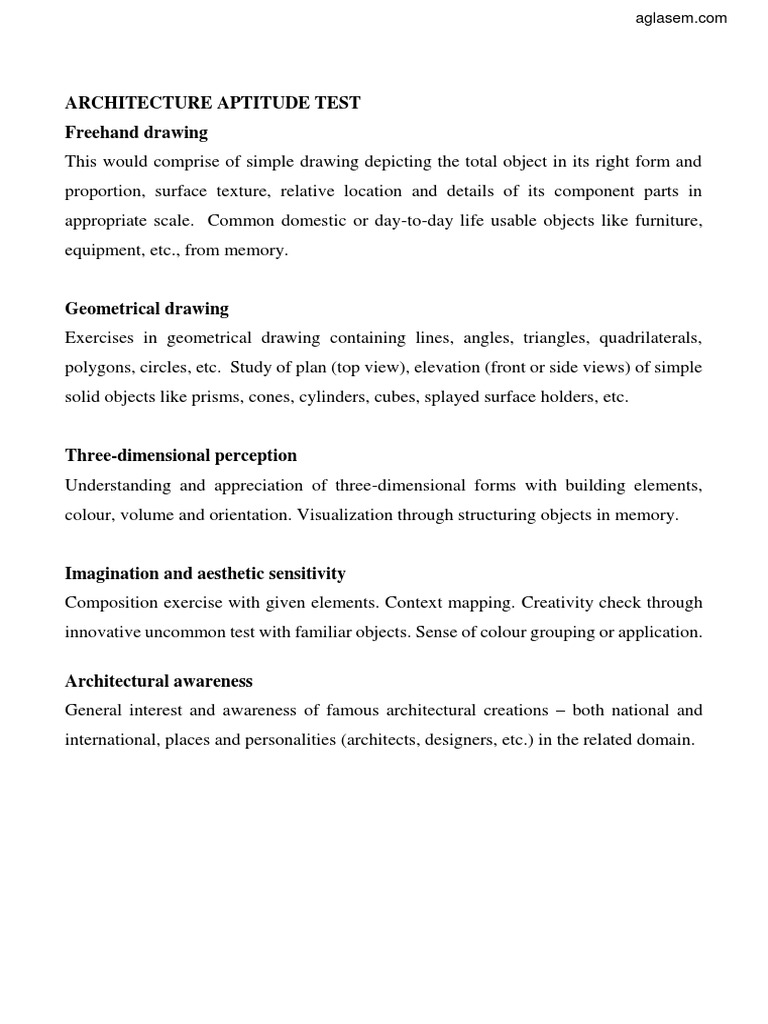 Architecture Aptitude Test Freehand Drawing Pdf