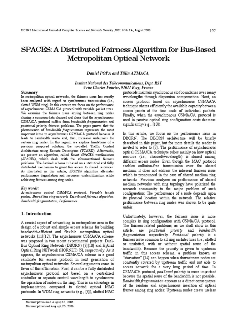 Spaces A Distributed Fairness Algorithm For Bus Based Metropolitan Optical Network Download