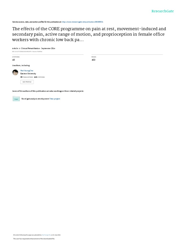 The Effects of The CORE Programme On Pain at Rest, Movement-Induced and Secondary Pain, Active ...