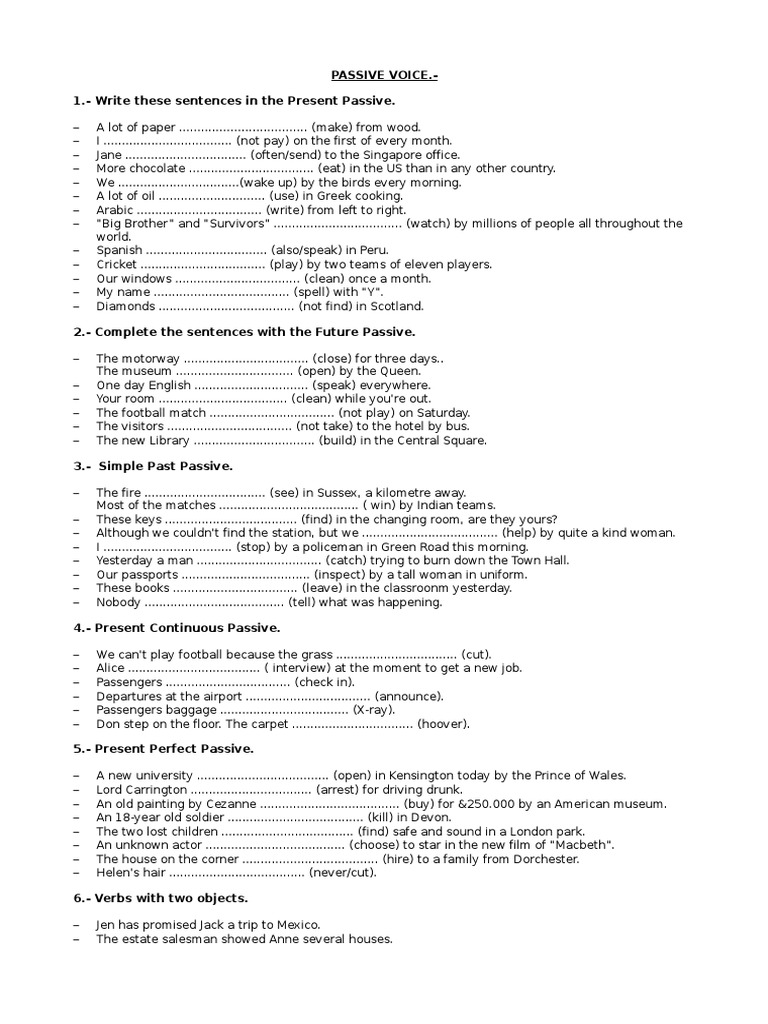 Passive Voice Exercises | PDF