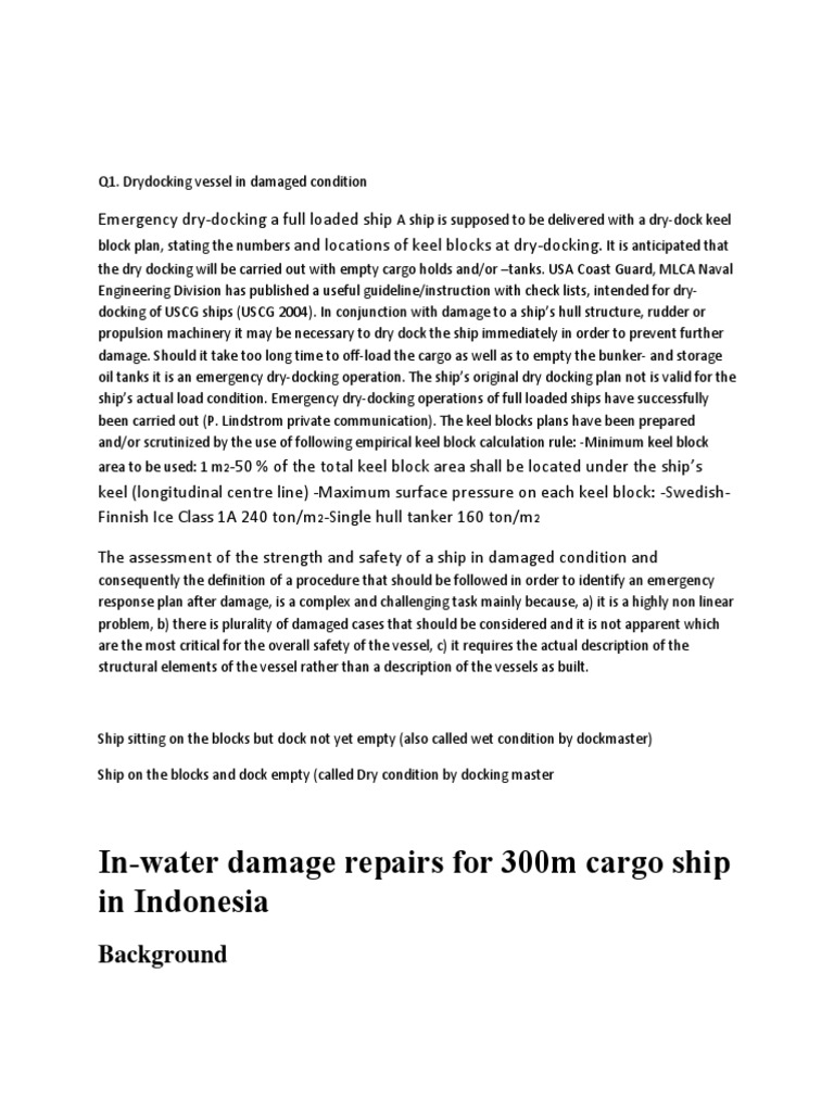 Emergency Drydocking Procedures for Damaged Vessels | PDF | Ships ...