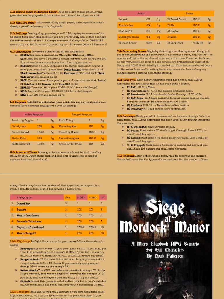 Siege at Mordock Manor (MicroChapRPG 14) PDF | PDF | Role Playing Games ...