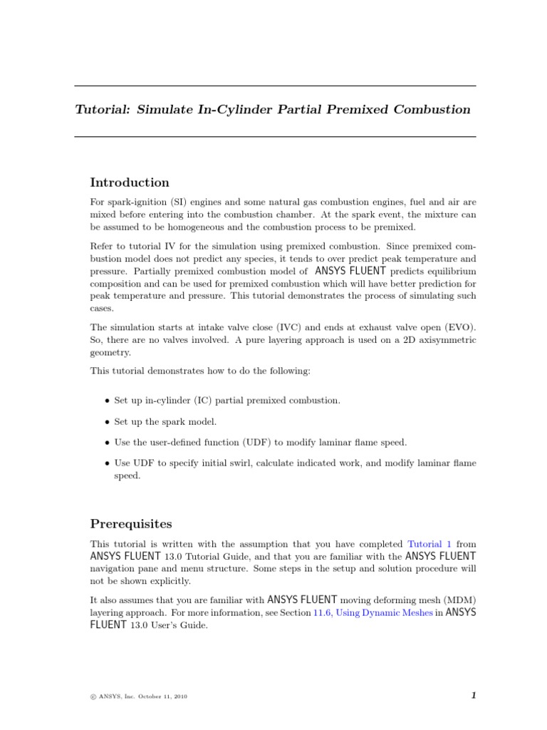 Tutorial: Simulate In-Cylinder Partial Premixed Combustion | PDF | Combustion | Nature