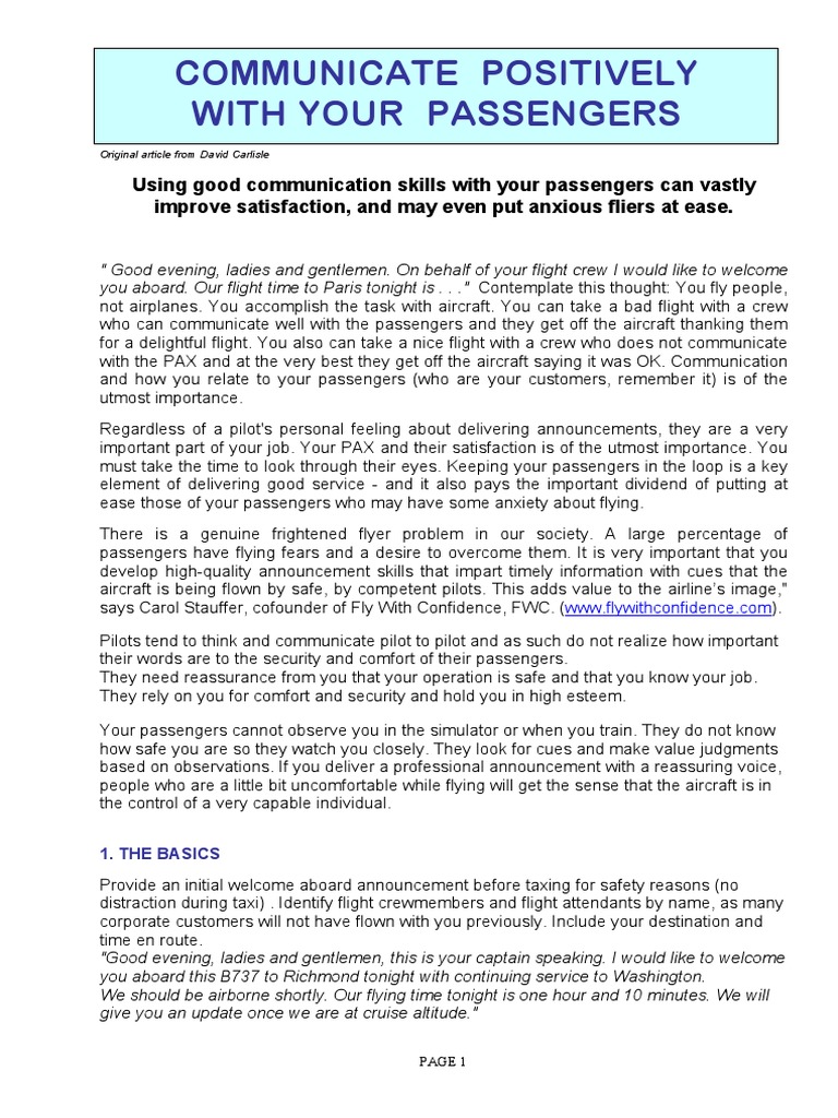 Enhancing Passenger Comfort Through Communication | PDF | Air Traffic ...